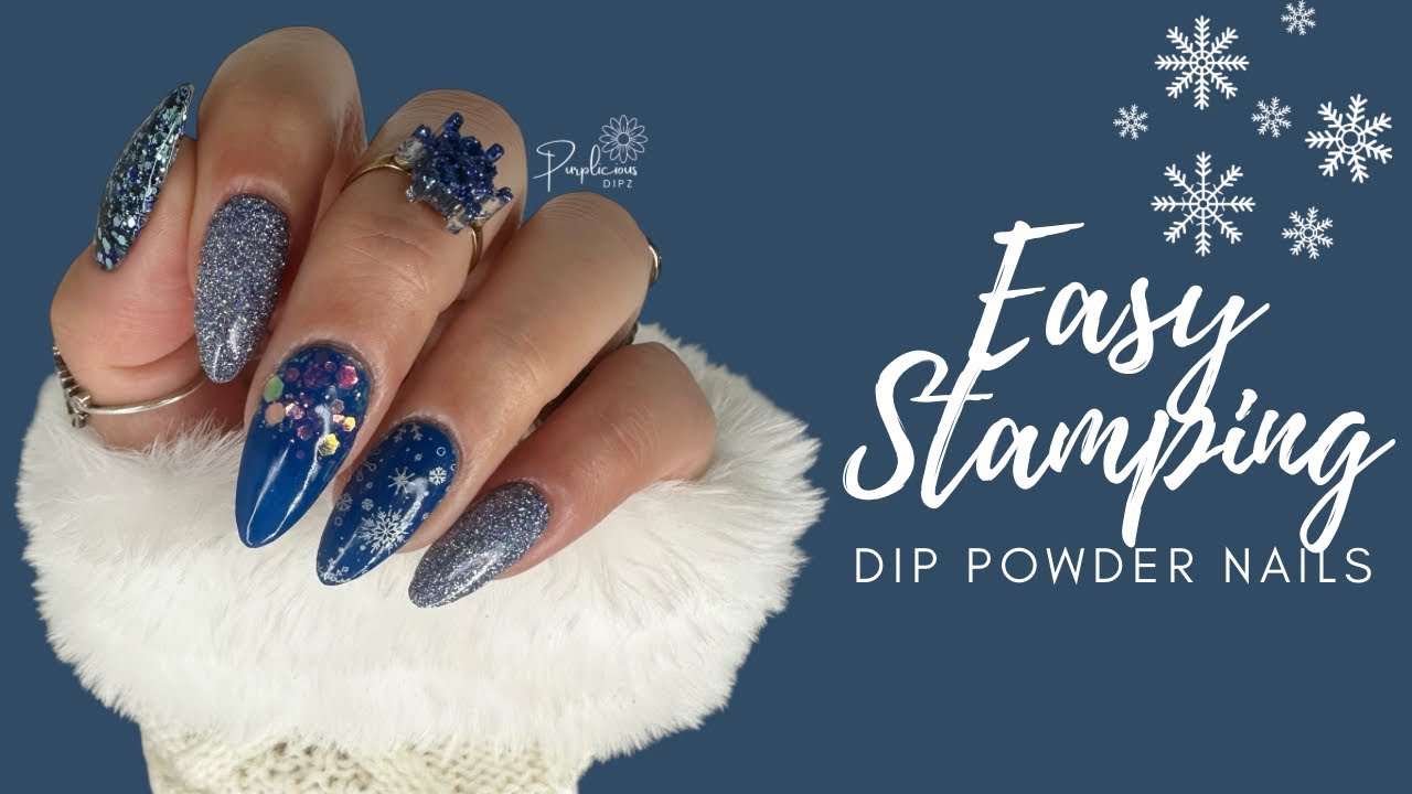 Winter Dip Powder Nails With Nail Art Stamping - YouTube
