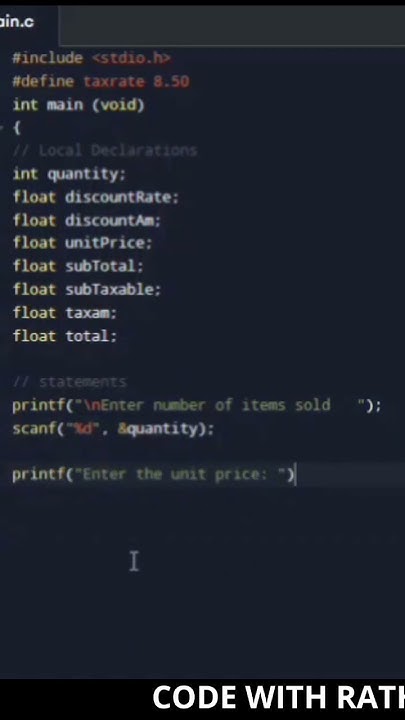 C program a sale given the unit price ,quantity, discount,rate and sale tex rate #coding - YouTube