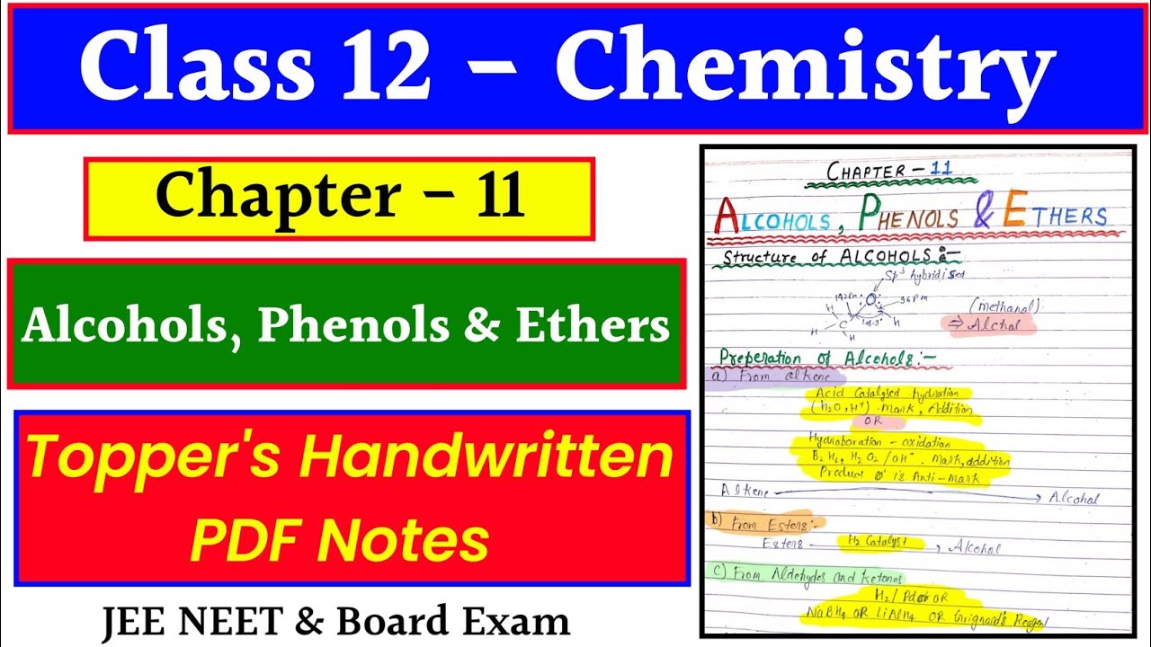 Chapter 11 ALCOHOLS PHENOLS & ETHERS || Class 12 Chemistry Handwritten ...