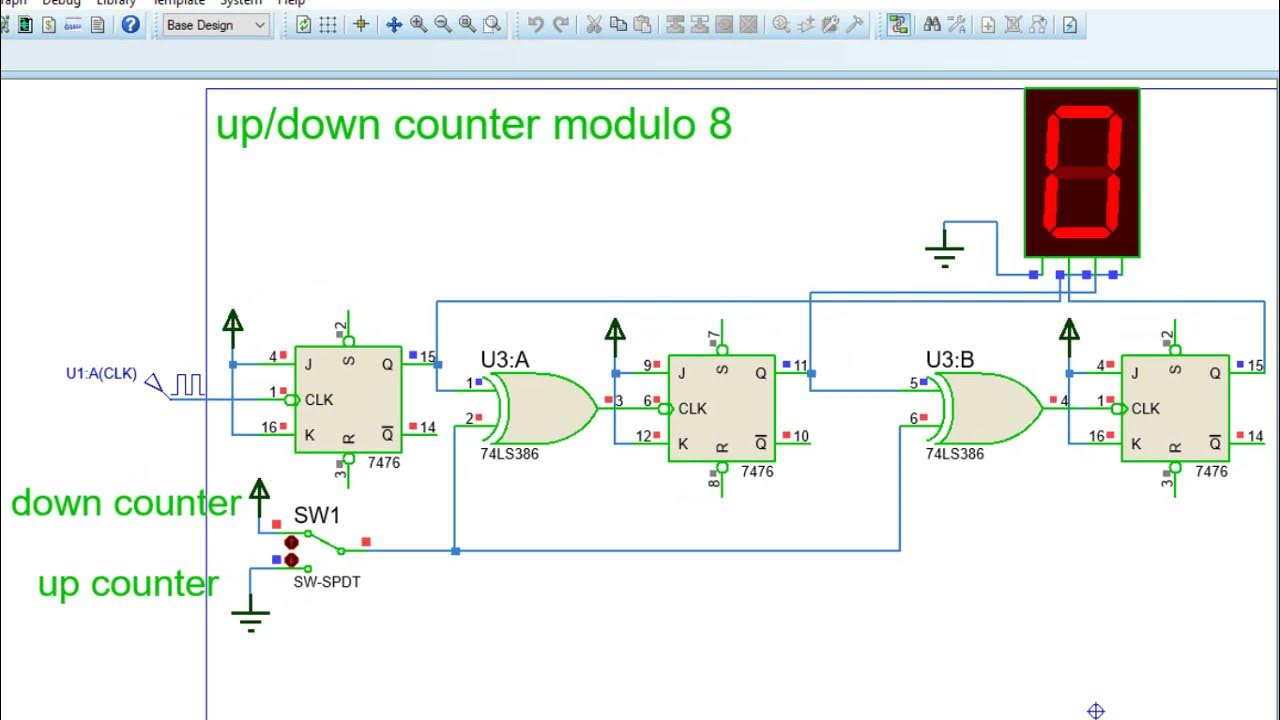 realization asynchronous up/down counter mod 8 using jk flip flop - YouTube