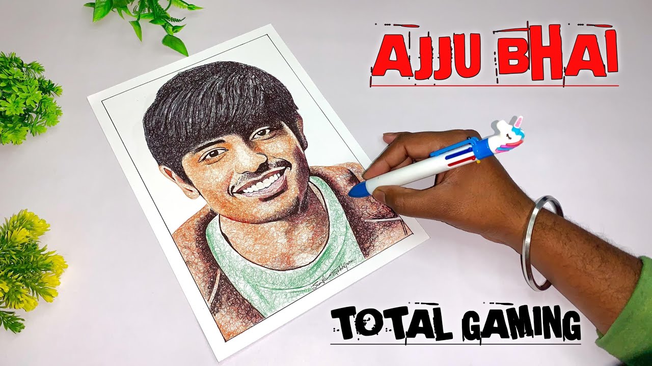 DRAWING @TotalGaming093 Face Reveal || AJJU BHAI || Scribble Drawing ️ ...
