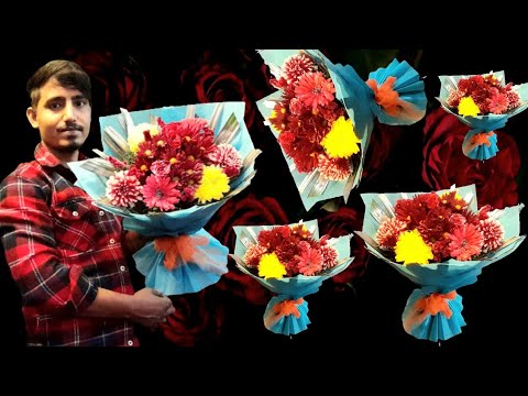 how to make flower bouquet with tissue paper || - YouTube