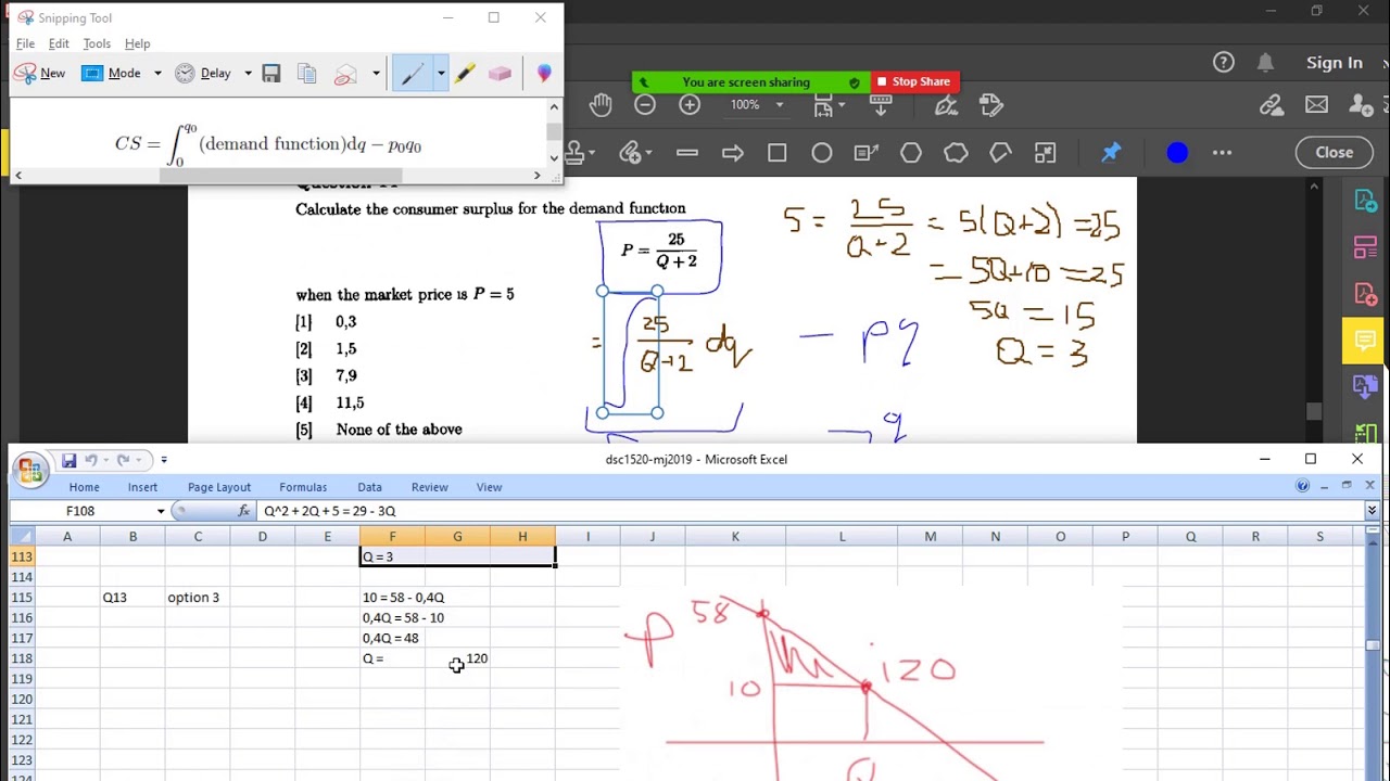 How to calculate Consumer Surplus for non linear functions using the ...