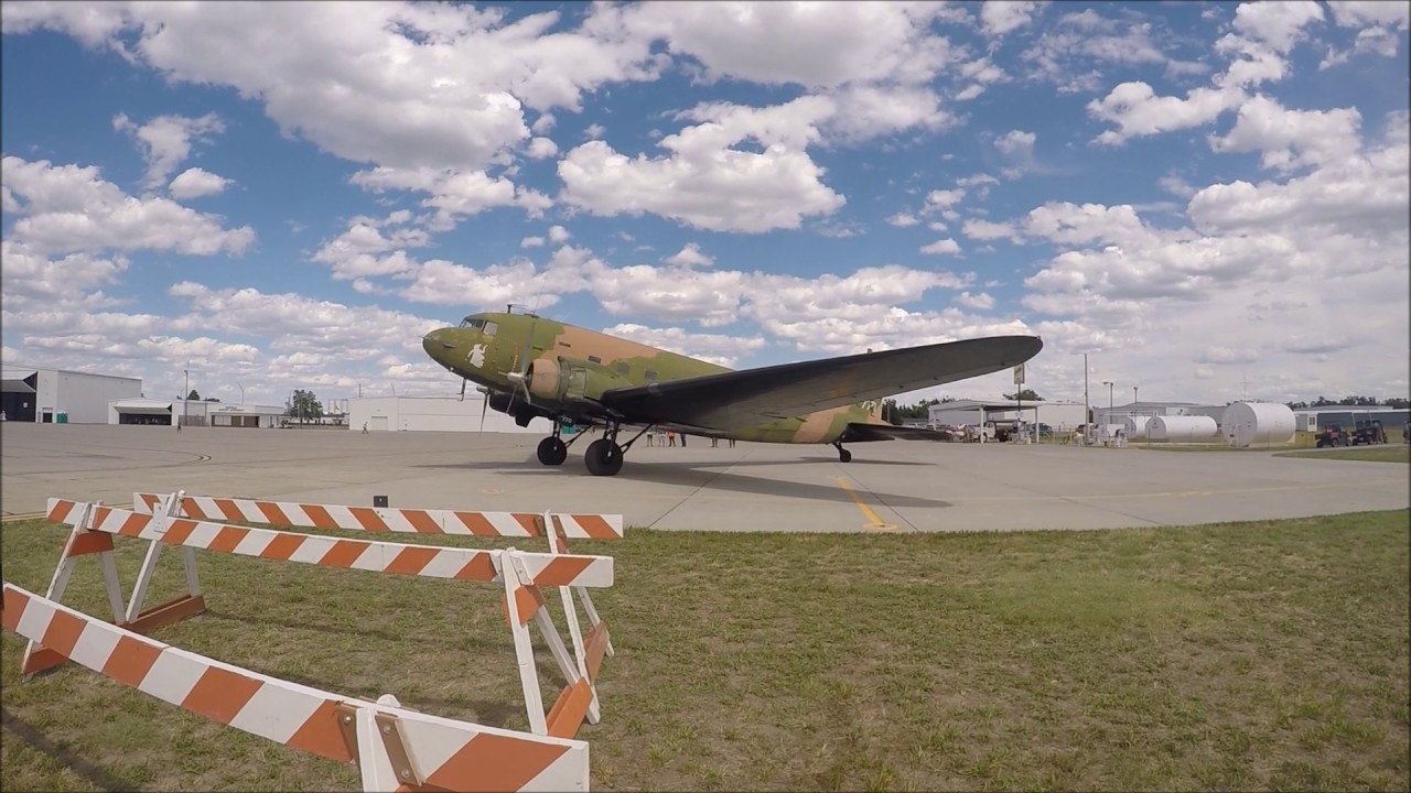 AC 47 Spooky Engine Backfire Nebraska Airshow - YouTube