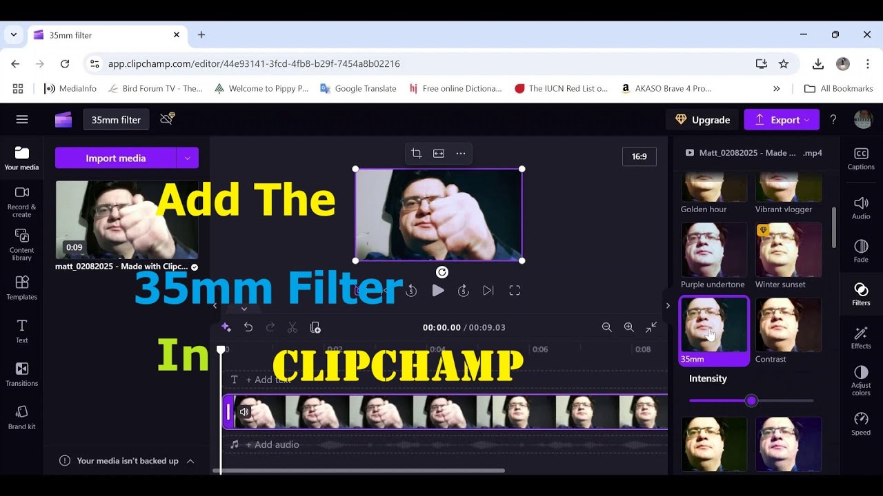 Add The 35mm Filter In Clipchamp - YouTube