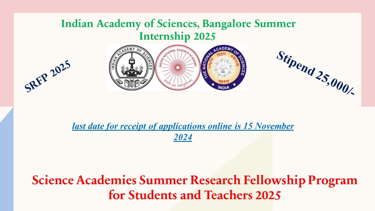 ias summer research fellowship 2025 | summer internship | Apply Now for ...