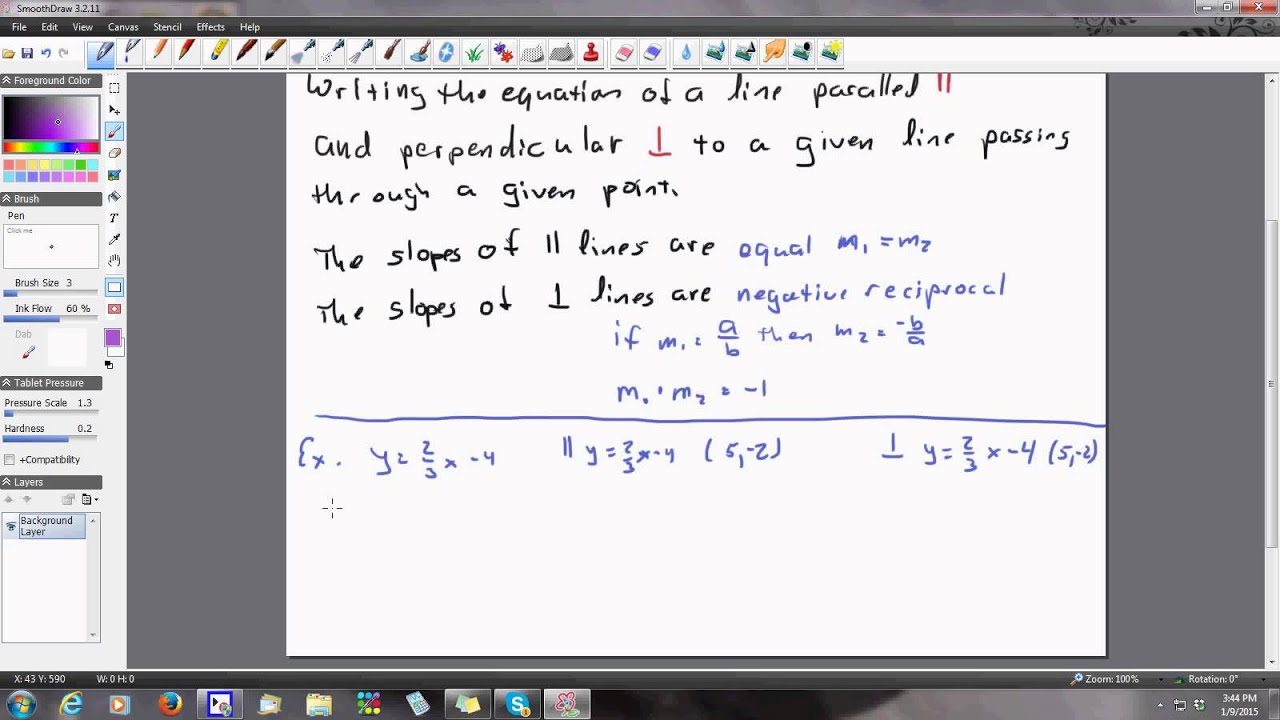 Alg writing equation of line parallel and perpendicular to a line ...
