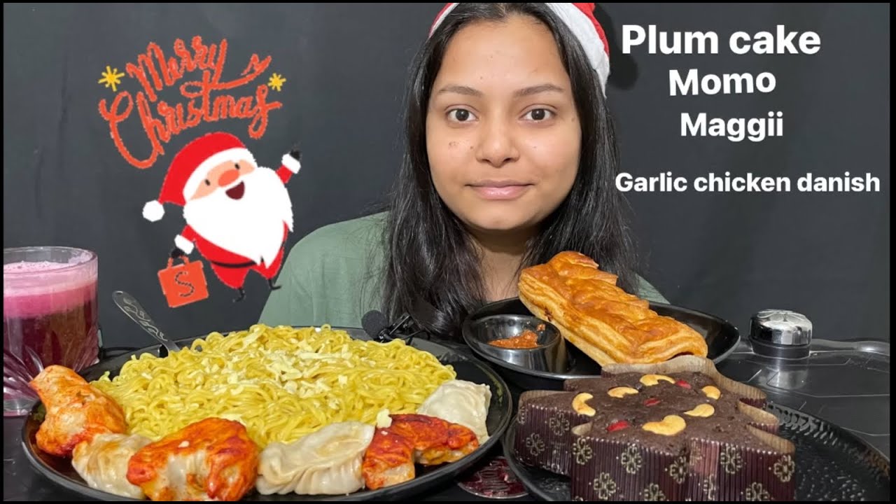 ASMR Christmas Special | Plum Cake, Cheesy Maggi, Momos & Danish ...