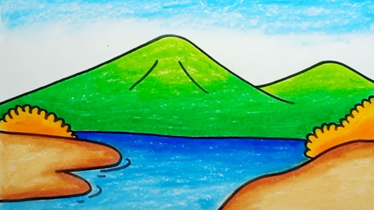 How To Draw Scenery Lake And Mountain |Drawing Easy Scenery - YouTube