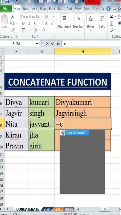 Concatenate Function in Excel #nkexcelclasses #exceltutorial #short #excel - YouTube
