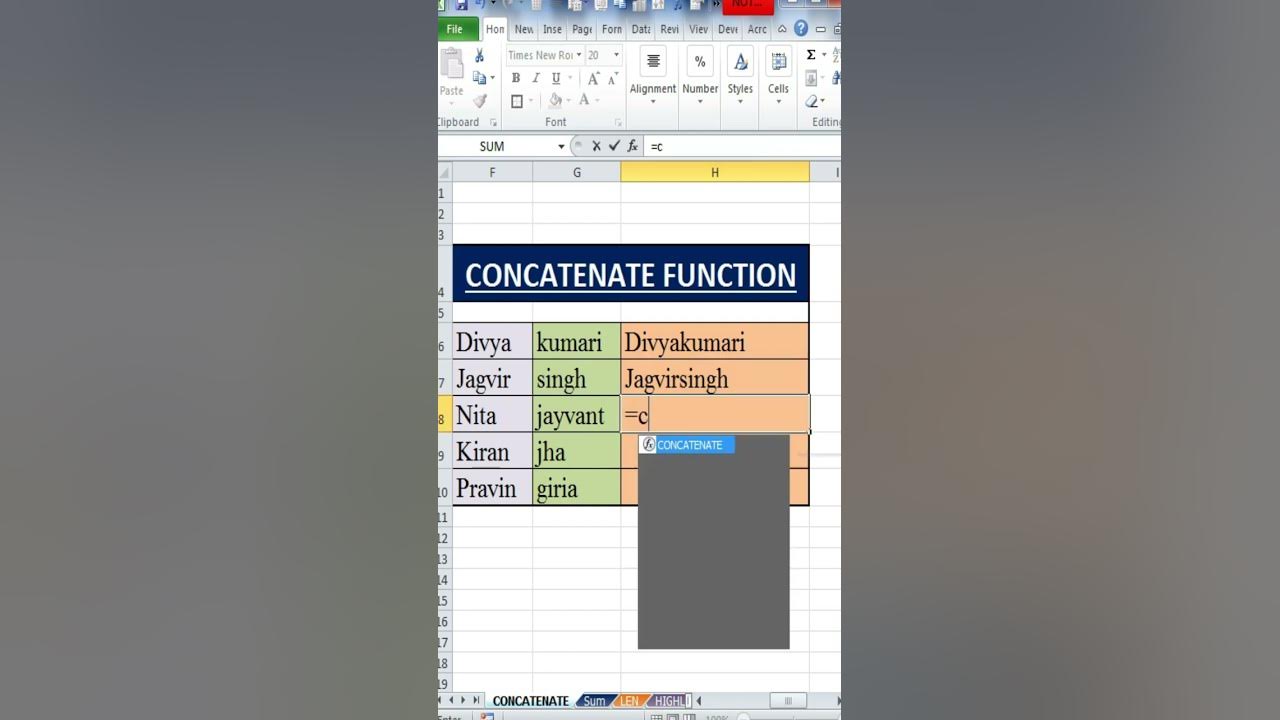 Concatenate Function in Excel #nkexcelclasses #exceltutorial #short #excel - YouTube