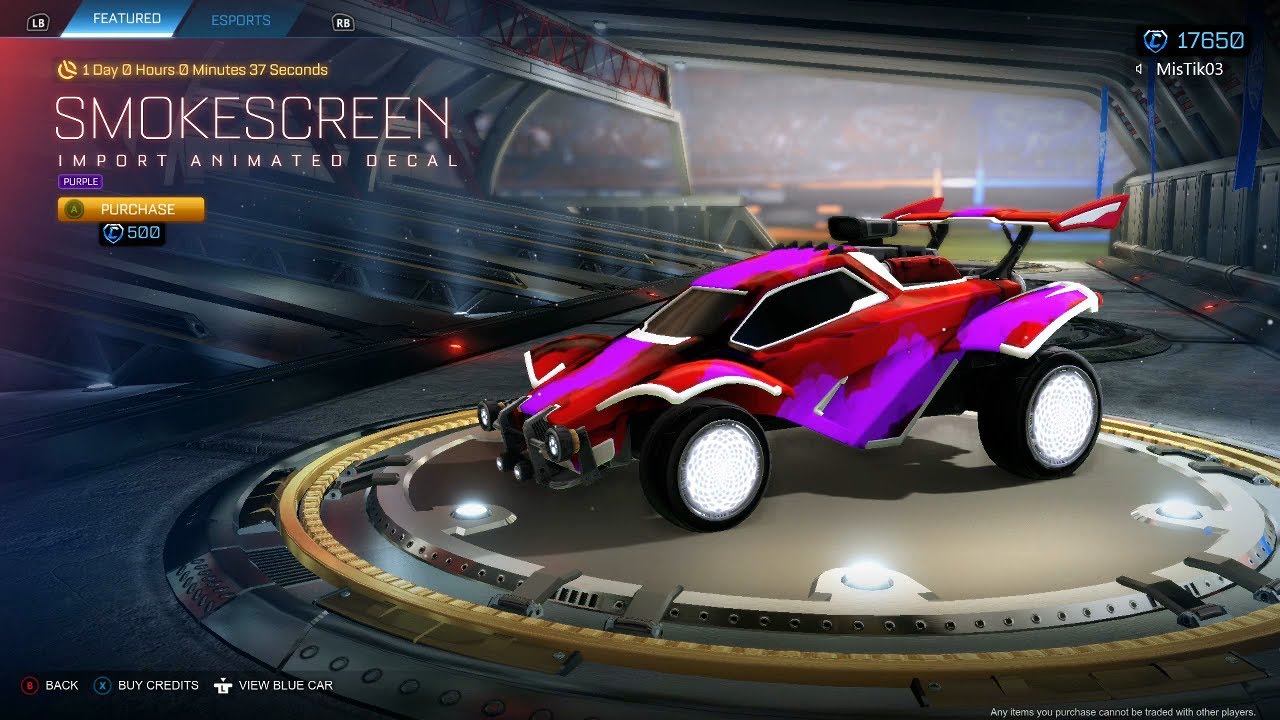 ROCKET LEAGUE ITEM SHOP - *New* Purple SmokeScreen Import Decal - 28.07 ...