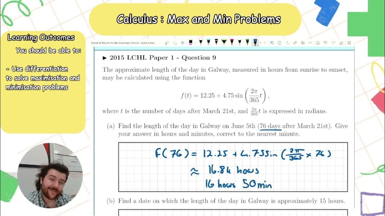 Calculus LCHL : Max and Min Problems + Exam Questions - YouTube