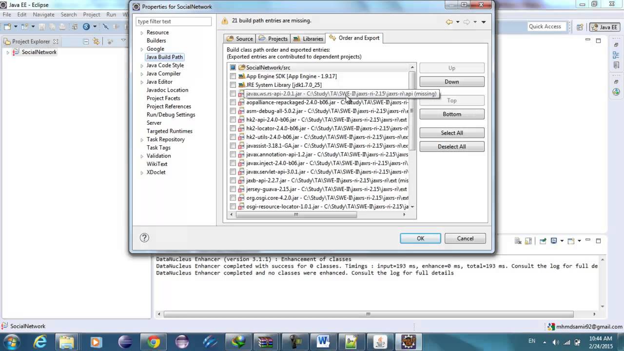 SWEII-V2 Configure project in eclipse, Fix some errors, Running project ...