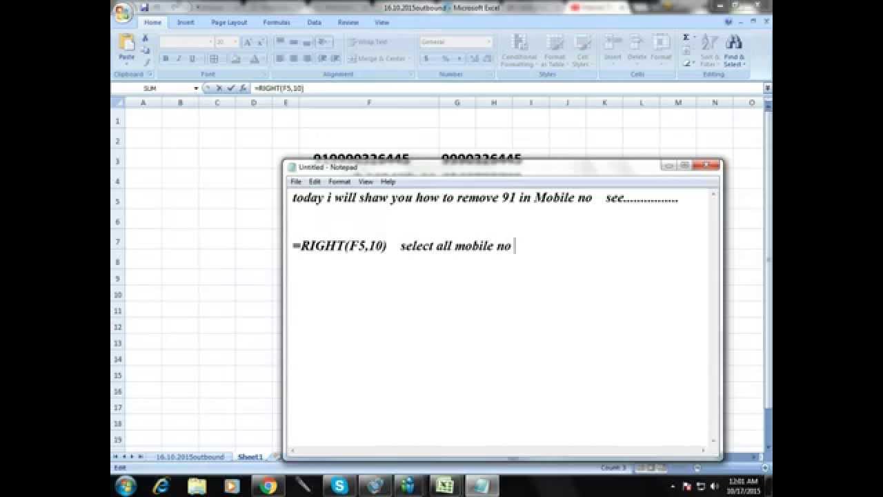 How To Remove 91 In Mobile Number In Excel Youtube