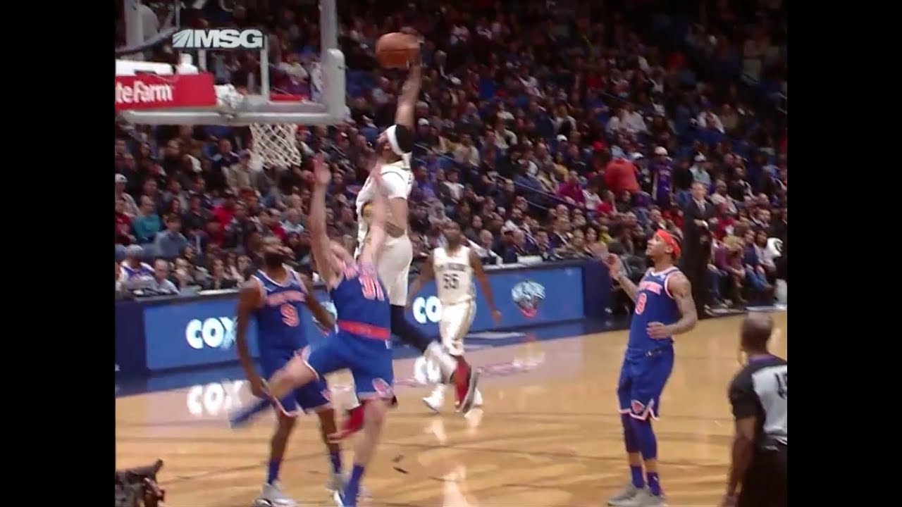Anthony Davis dunks on Ron Baker! Legit or offensive foul? - YouTube