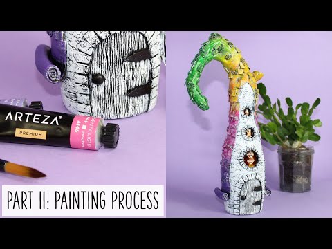 Polymer Clay Fairy House Part II: PAINTING Process using ARTEZA Acrylic ...