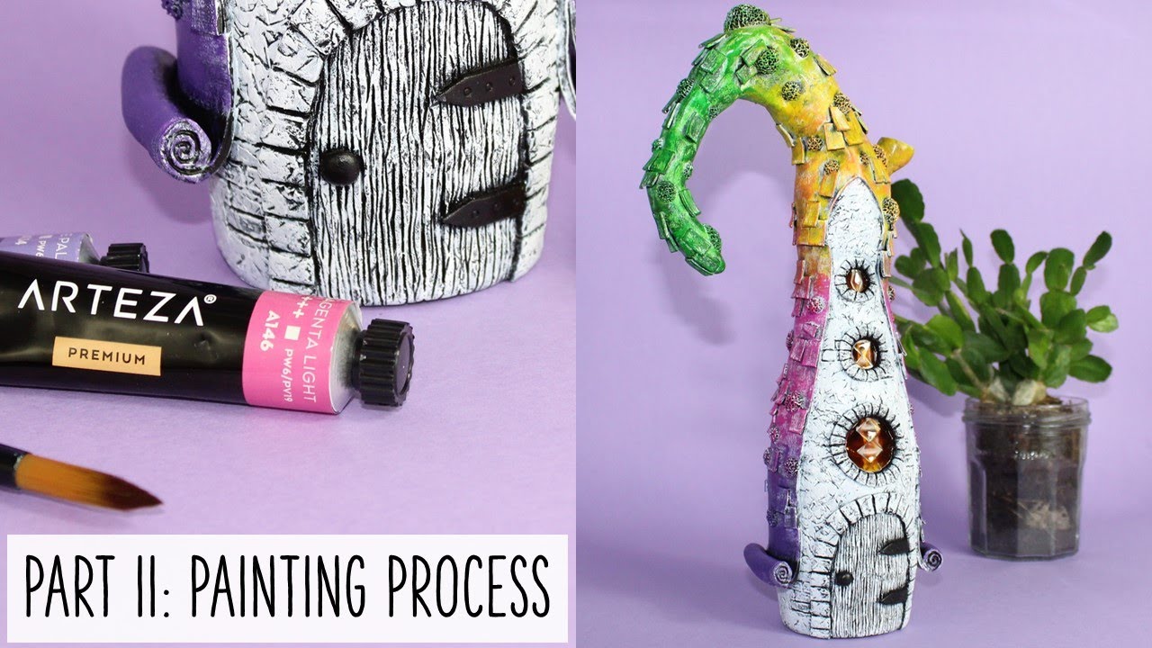 Polymer Clay Fairy House Part II: PAINTING Process using ARTEZA Acrylic ...