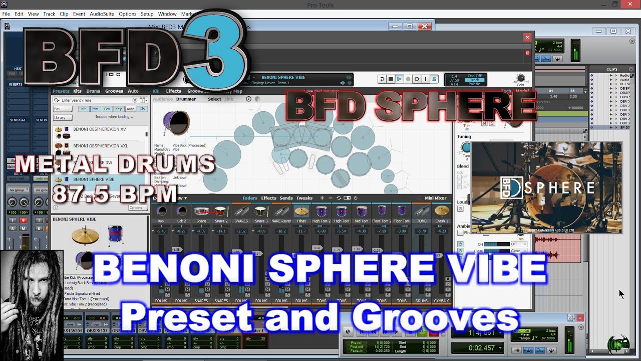 BFD SPHERE VIBE Preset and Grooves 87.5 BPM - BFD3 Metal Drums - YouTube