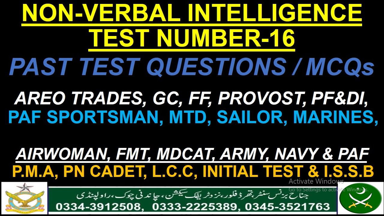 NON-VERBAL INTELLIGENCE TEST- 16 FOR PREPARATION OF PMA, NAVY, PAF AIR ...