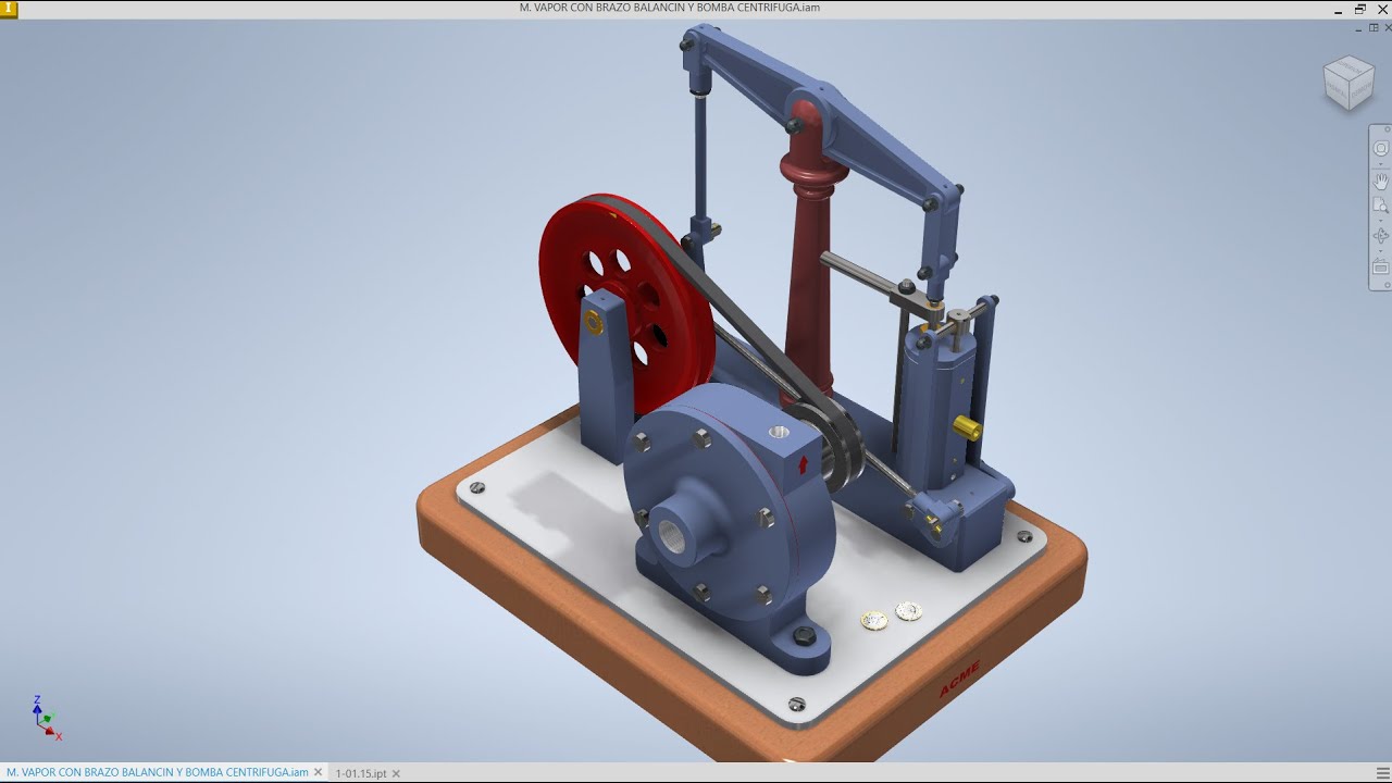 AUTODESK INVENTOR MAQUETA DE UN MOTOR DE VAPOR CON BRAZO BALNACÍN Y ...