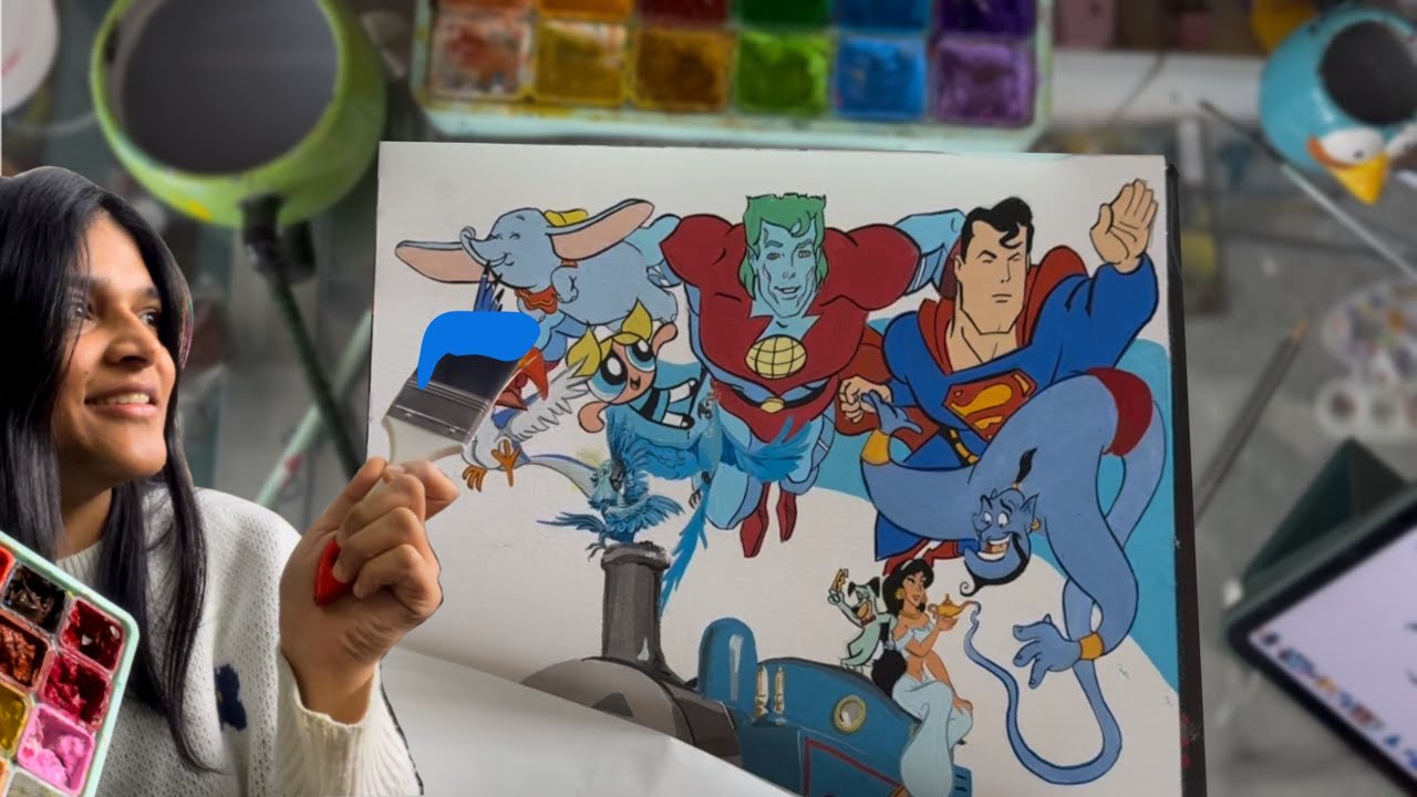 Painting my Favourite Blue Cartoons to Unwind with soothing music - YouTube