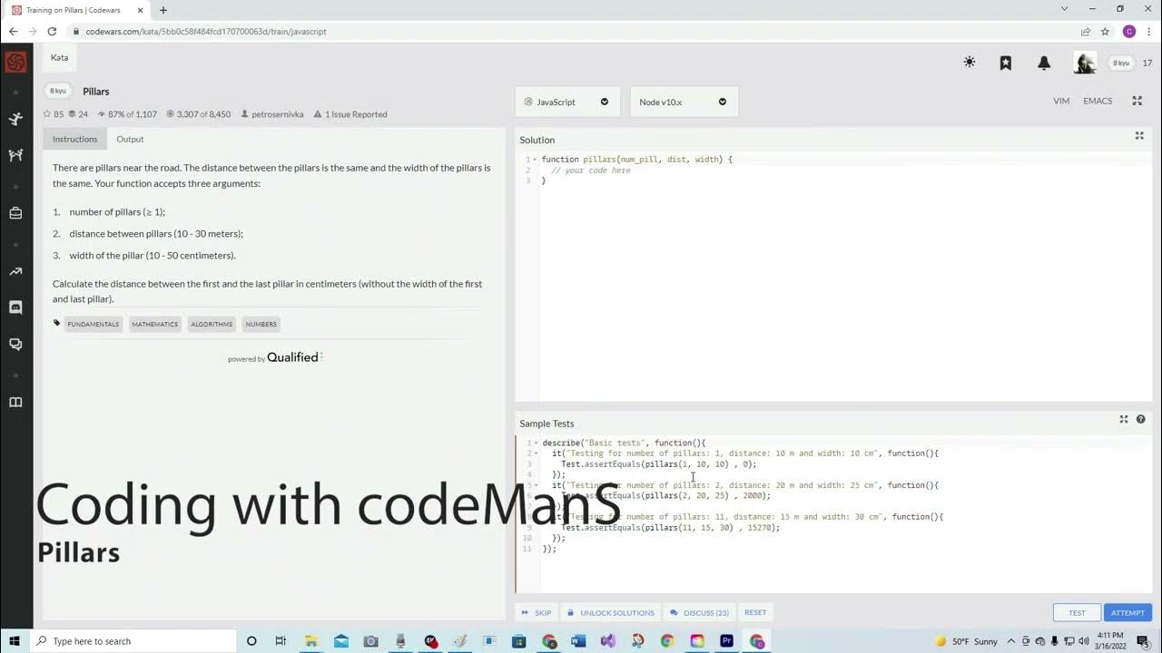 Codewars 8 kyu Pillars JavaScript - YouTube