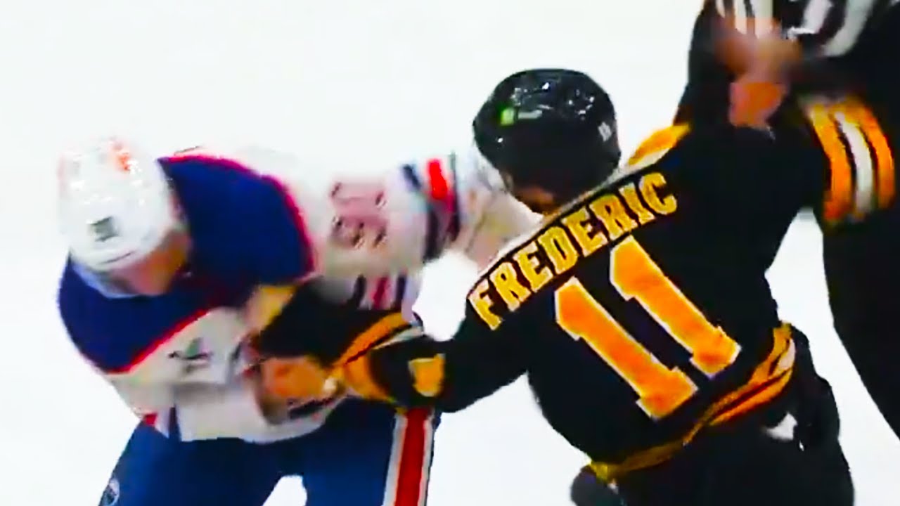 Trent Frederic Corey Perry Fight | Boston Bruins vs Edmonton Oilers ...