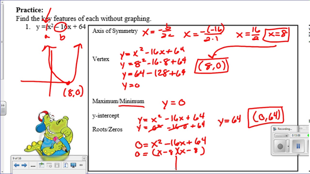 Lesson 2 - Key Features of a Quadratic - YouTube