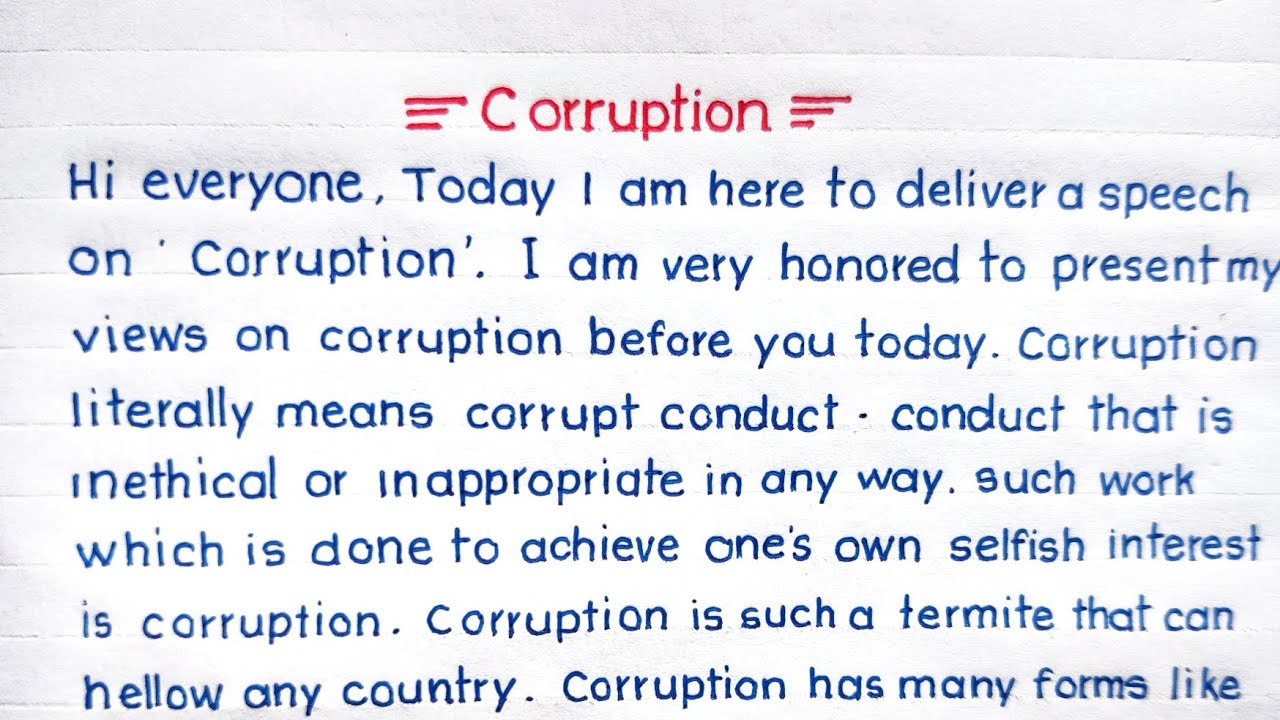 Speech on Corruption in English || Write a speech about fight against ...