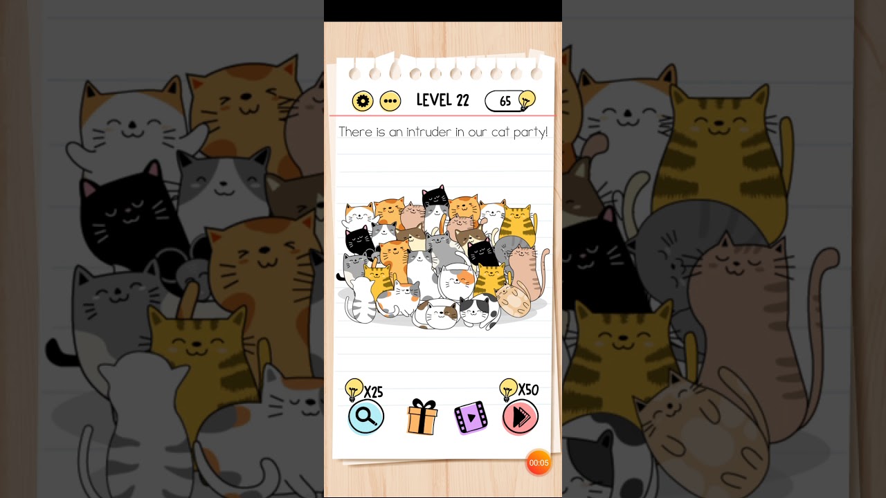Brain Test level 22 There is an intruder in our cat party! Walkthrough ...