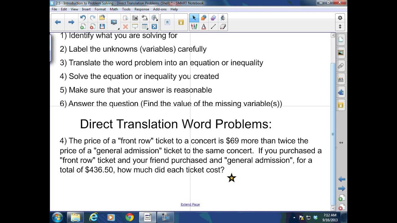 Algebra I and II: 2-5: Introduction to Problem Solving: Direct ...