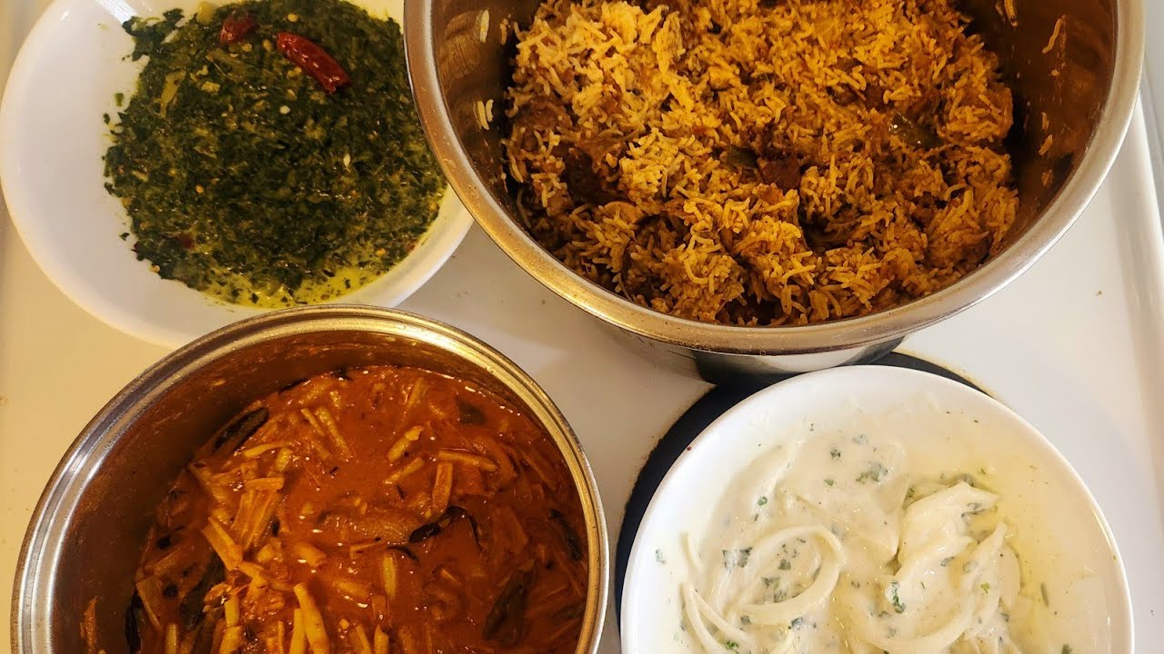 Mutton Biryani, raitha, Beans Curry and Spinach Coconut Milk Curry ...