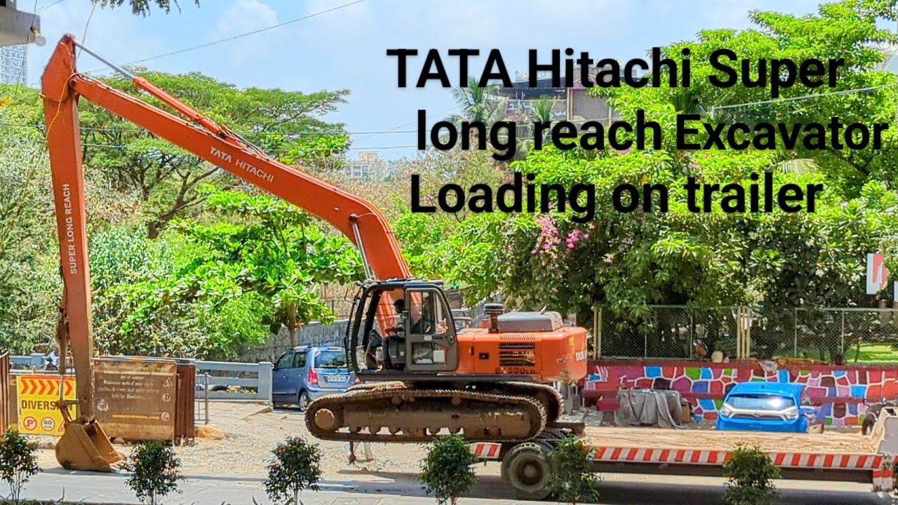 TATA Hitachi Super long reach Excavator loading on trailer - YouTube