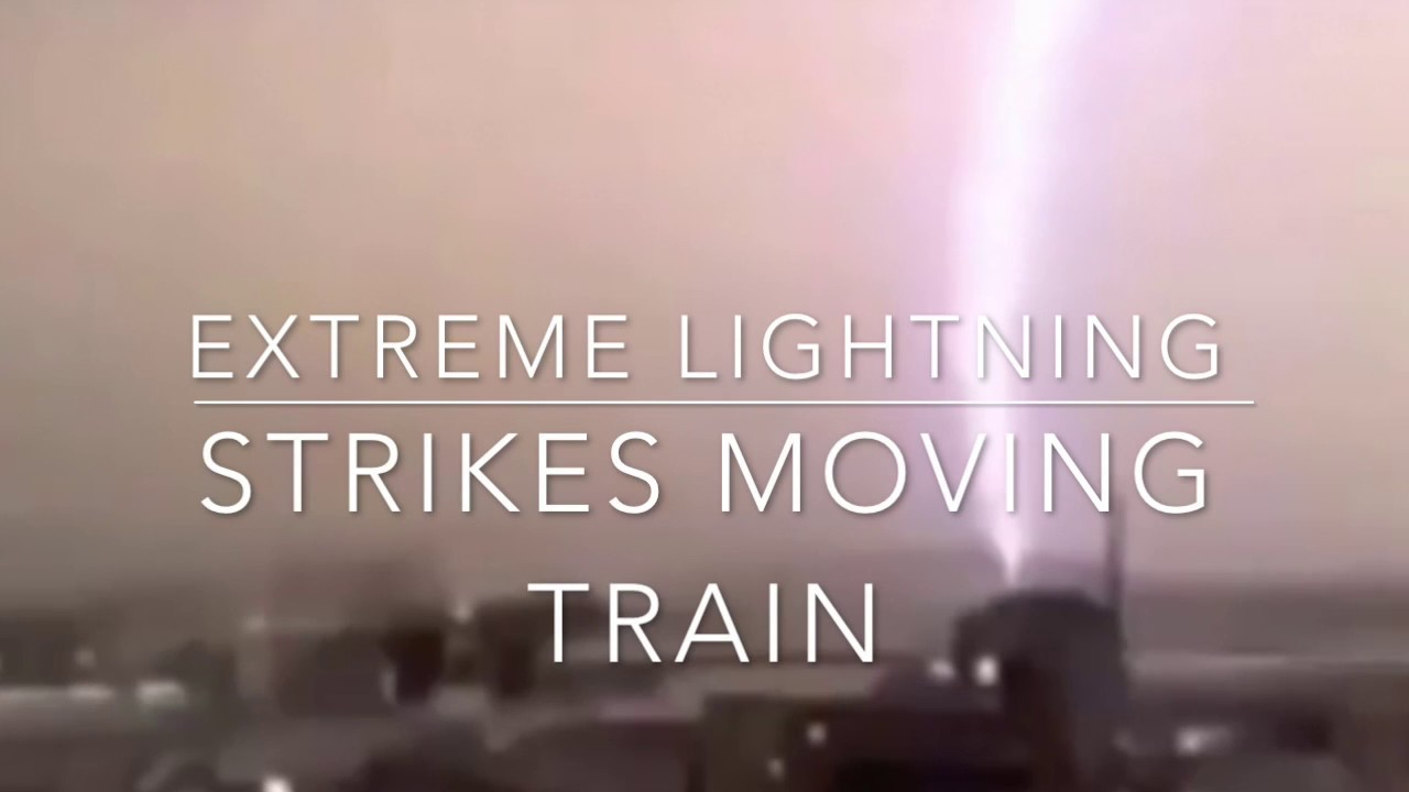 *Extreme Lightning Bolt* strikes moving passenger train! Glowing energy ...