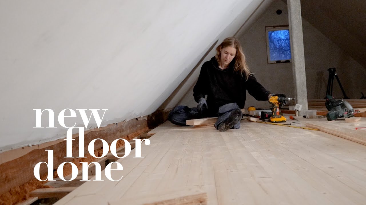 #31 Transforming attic into a cosy bedroom | Laying a wood floor alone ...