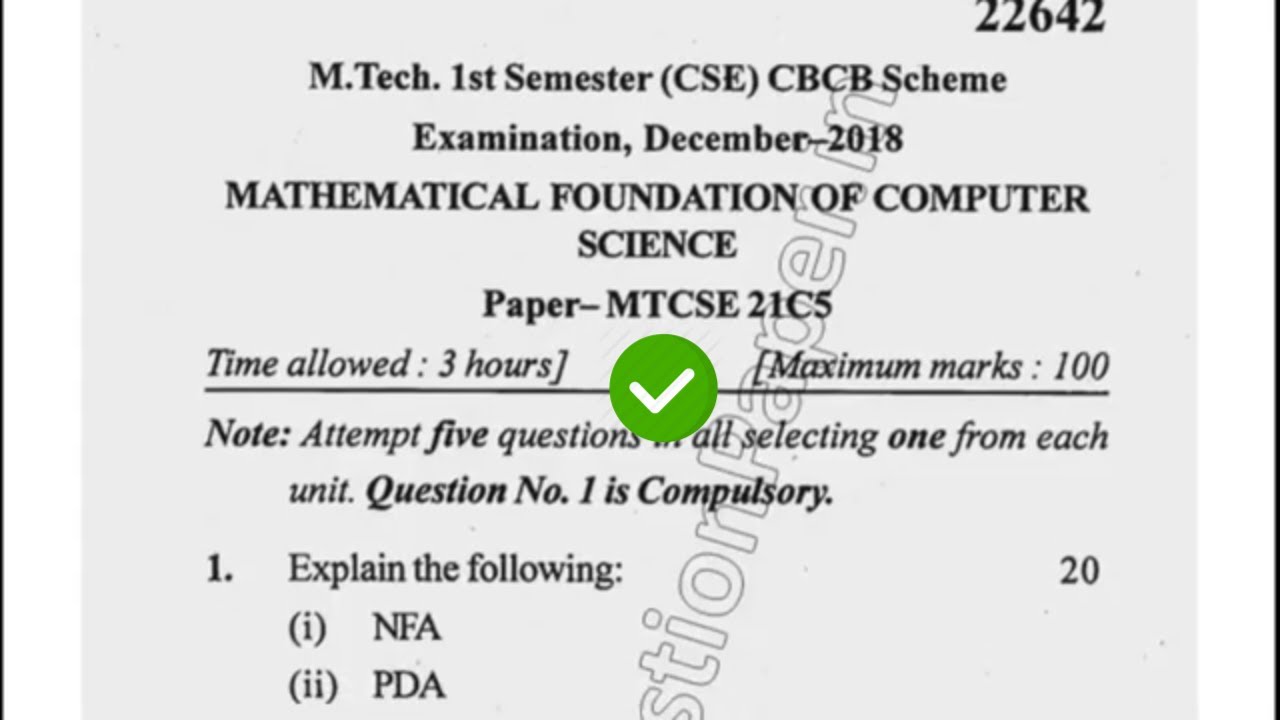 2018 Mdu MTech 1st Sem Mathematical Foundation Of Computer Science 2018 Mdu MTech 1st Sem Mathematical Foundation Of Computer Science