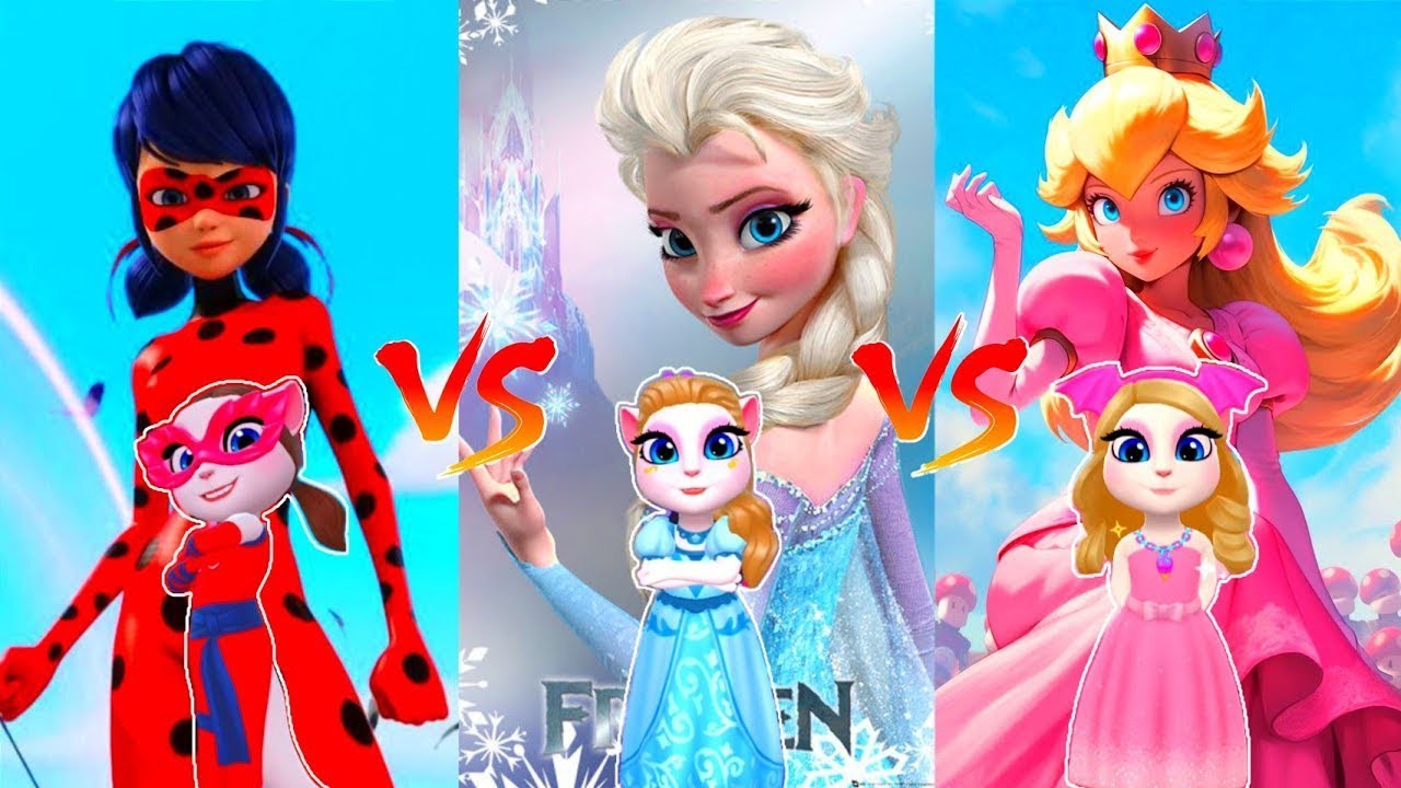 My talking angela 2 Ladybug🐞 VS Elsa💙 in Frozen ️ VS Princess Peach🍑 ...