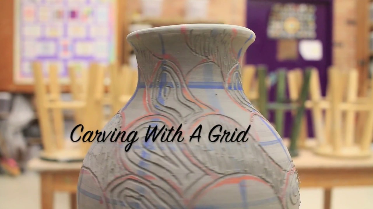 Using a grid to carve a pattern on coil pottery - YouTube