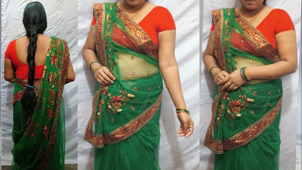 How To Wear Net Saree || Net Saree Draping Tutorial For Beginners ...