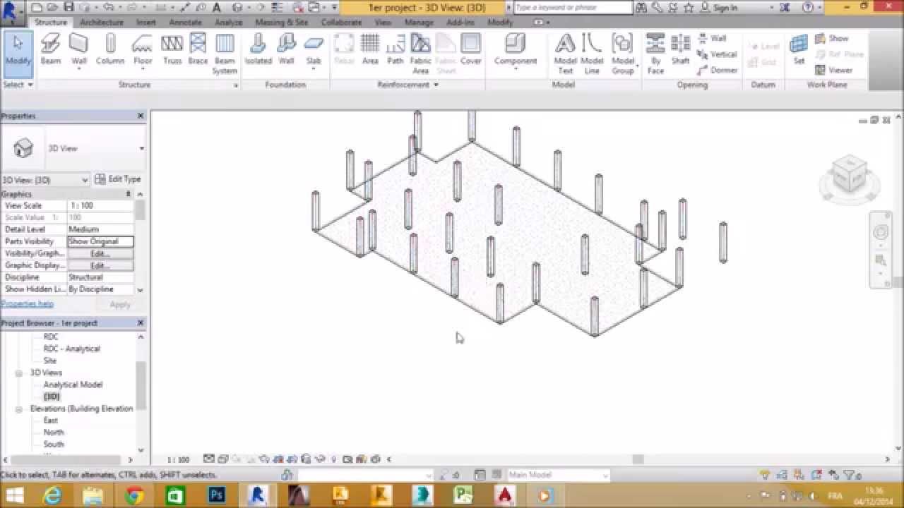 Revit structure 1er parti: Axes, Dalle, Poteau - YouTube