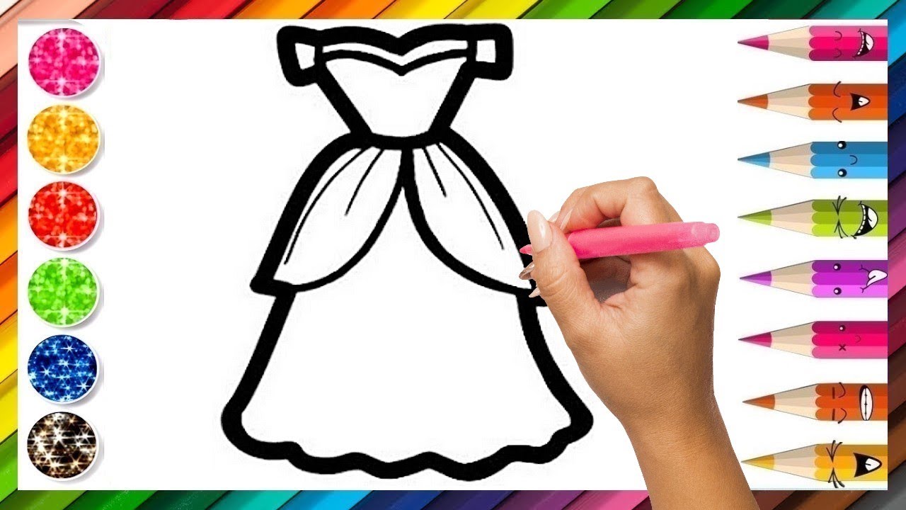 How To Draw a Princess Dress with Glitter Easily Drawing and Coloring ...