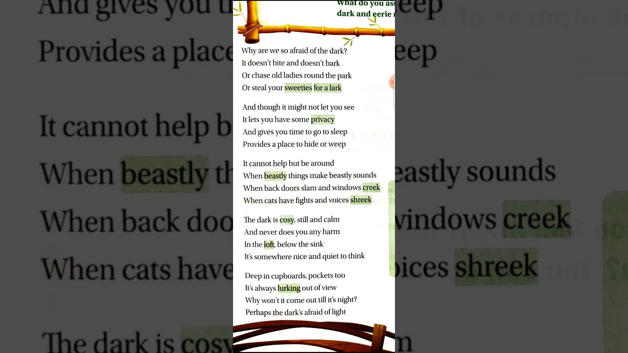 STD 5 English Literature Ls. 2 Poem The Dark - YouTube