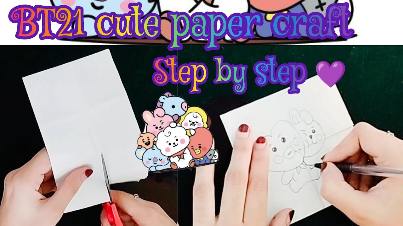 easy BT21 paper craft step by step... # papercraft#BT21#cute#art# ...