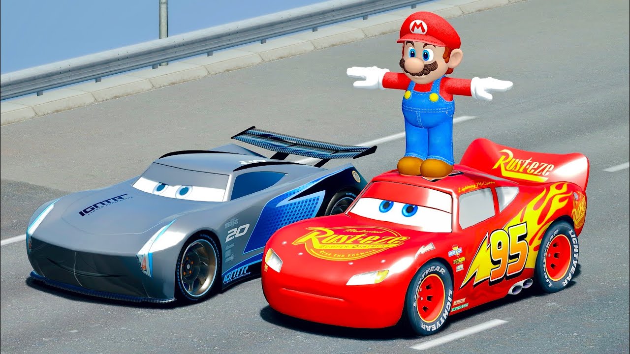 Lightning McQueen feat Mario Bros vs Jackson Storm - Drag Race 20 KM ...