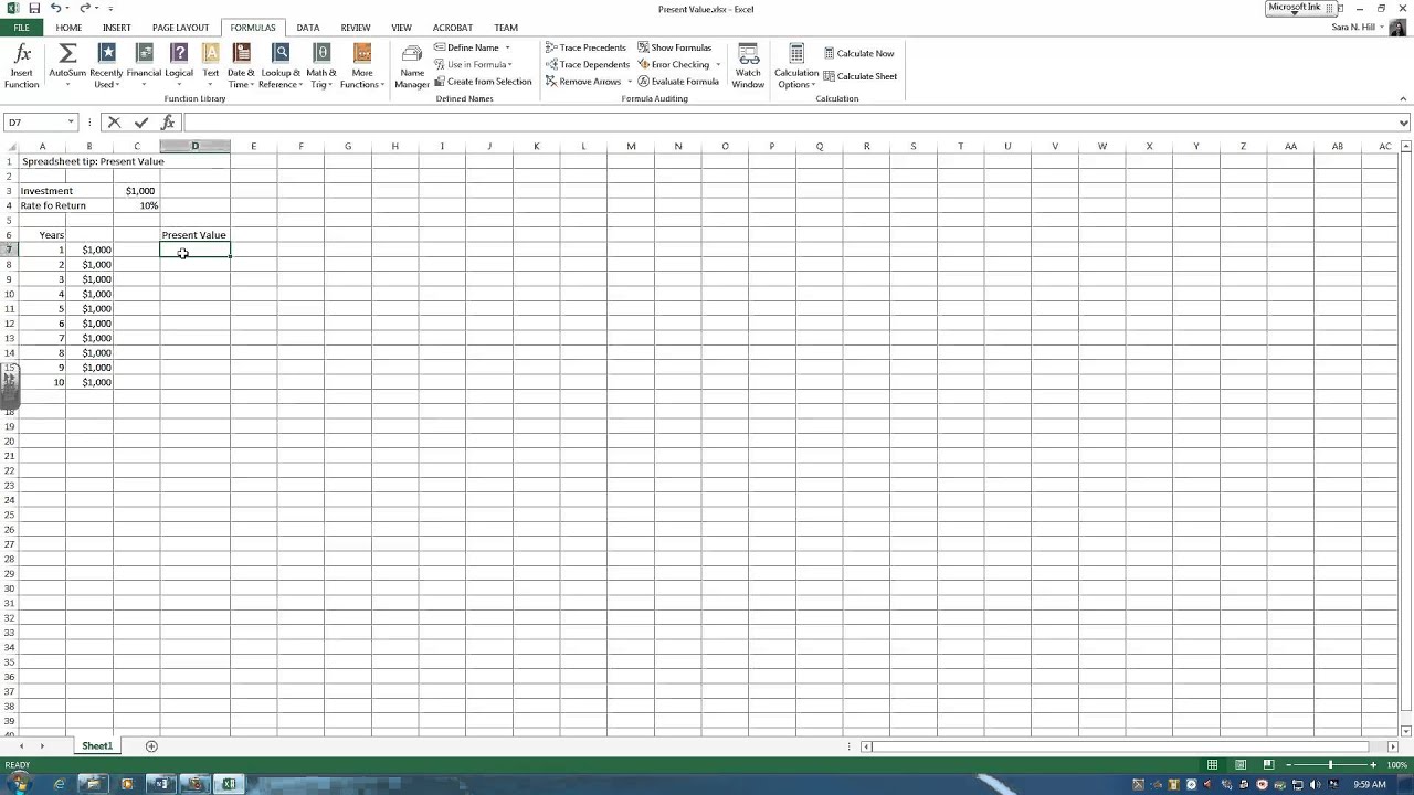 Spreadsheet Tips Present Value - YouTube