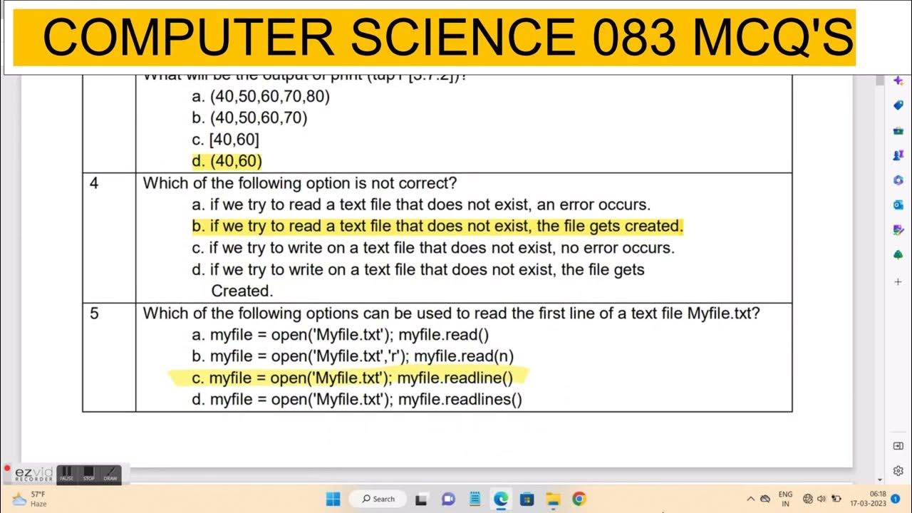 computer science XII cbse Mcqs 083 - YouTube