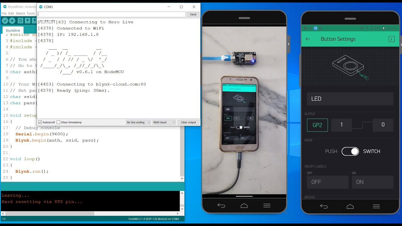 Demo điều khiển LED qua wifi dùng app BLYNK | Control ESP8266 built-in ...