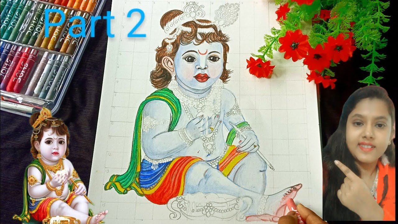 Bal krishna Drawing with oil pastel/Loughing Baby krishna| # ...