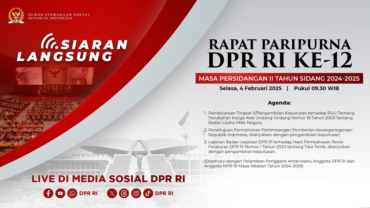 BREAKING NEWS - RAPAT PARIPURNA DPR RI KE-12 MASA PERSIDANGAN II TAHUN ...